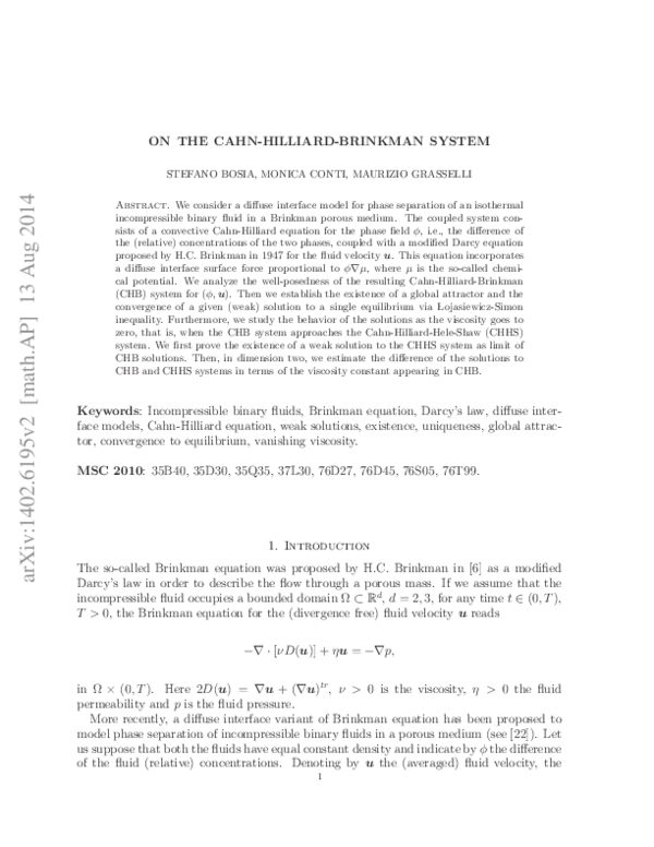 (PDF) On the Cahn–Hilliard–Brinkman system