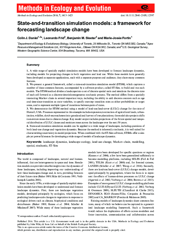 Pdf State‐and‐transition Simulation Models A Framework For