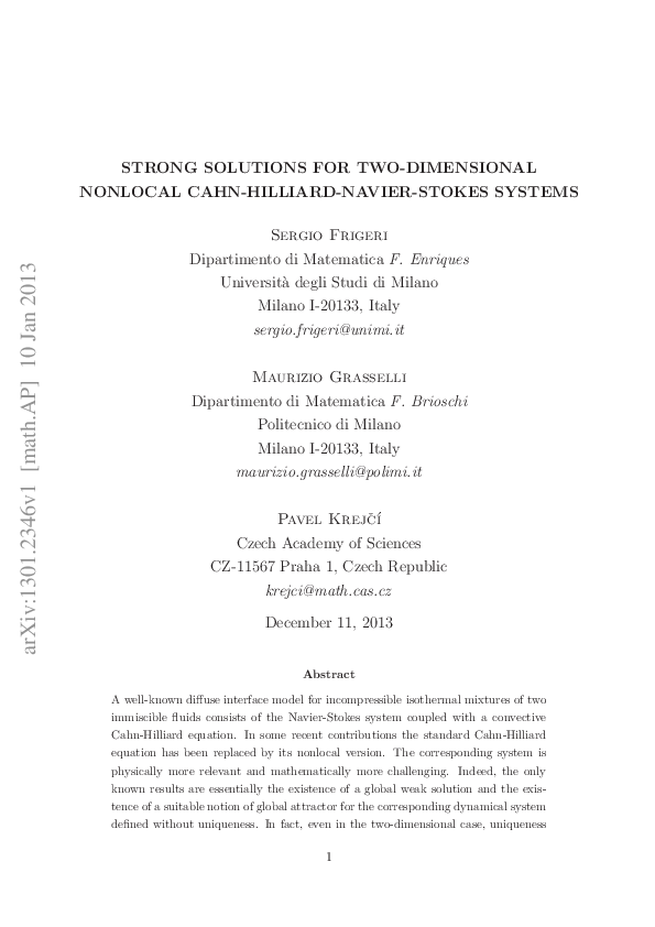 (PDF) Strong solutions for two-dimensional nonlocal Cahn–Hilliard–Navier–Stokes systems