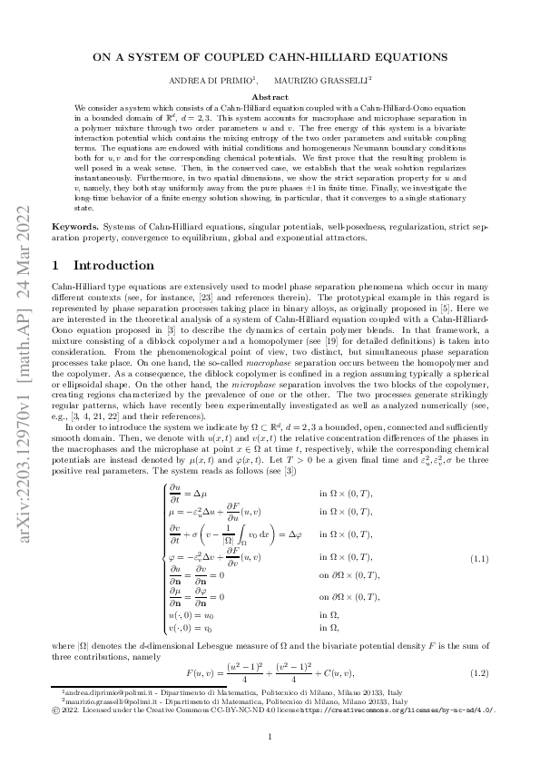 (PDF) On a system of coupled Cahn–Hilliard equations
