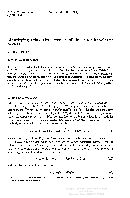 (PDF) Identifying relaxation kernels of linearly viscoelastic bodies | Maurizio Grasselli ...