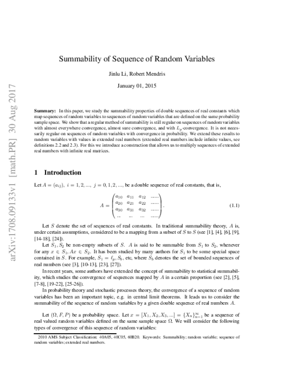 (PDF) Summability of Sequence of Random Variables