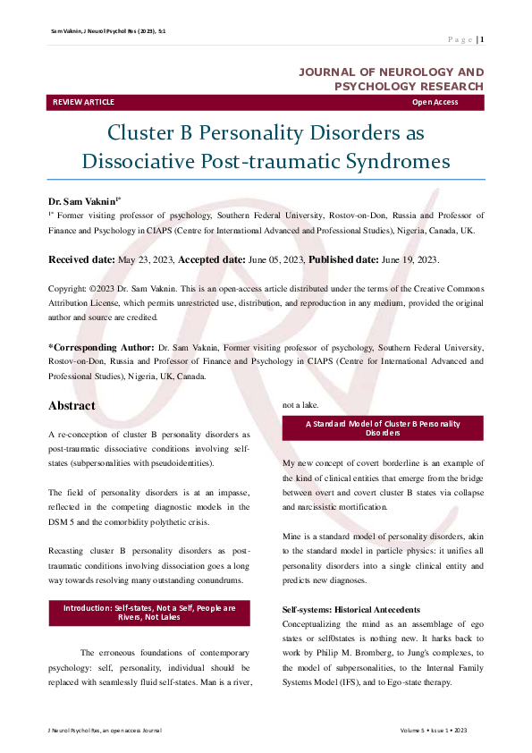 (PDF) Cluster B Personality Disorders as Dissociative Post-traumatic ...