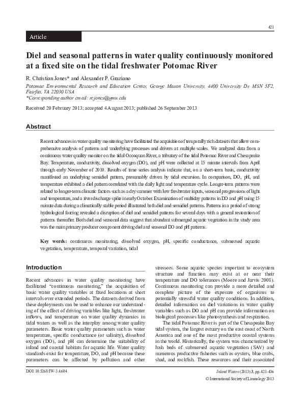(PDF) Diel and seasonal patterns in water quality continuously ...