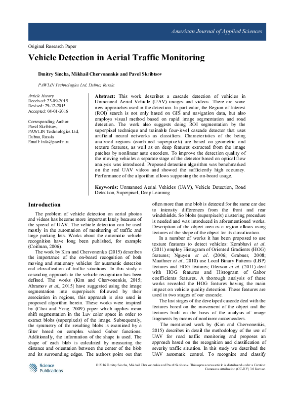 (PDF) Vehicle Detection in Aerial Traffic Monitoring