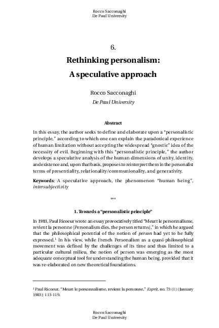 (PDF) Rethinking Personalism: A Speculative Approach