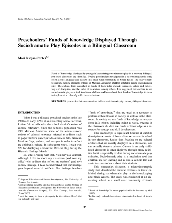 (PDF) Preschoolers' Funds of Knowledge Displayed Through Sociodramatic ...