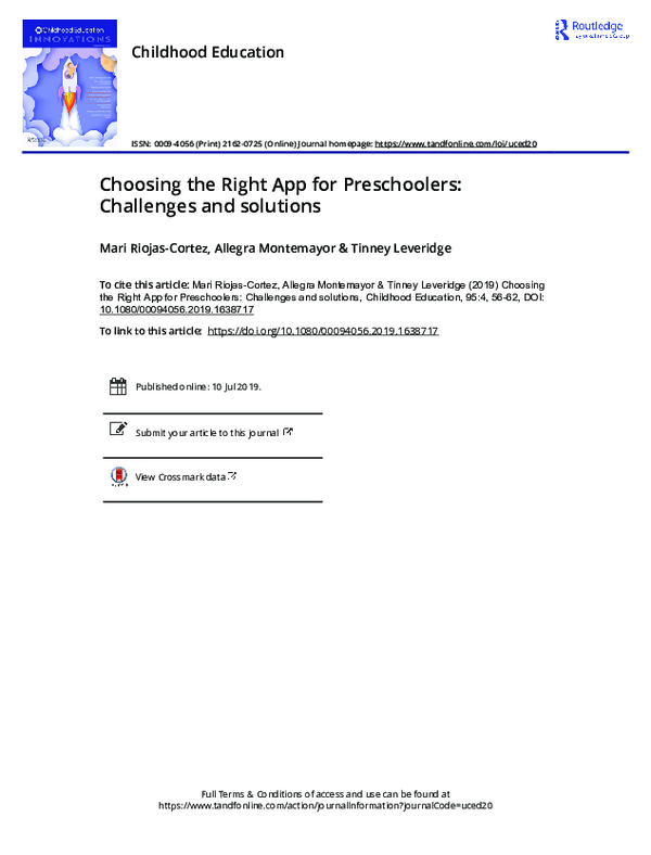 (PDF) Choosing the Right App for Preschoolers: Challenges and solutions