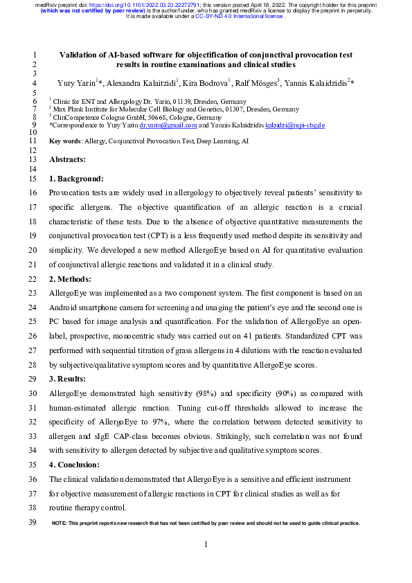 (PDF) Validation of AI-based software for objectification of ...