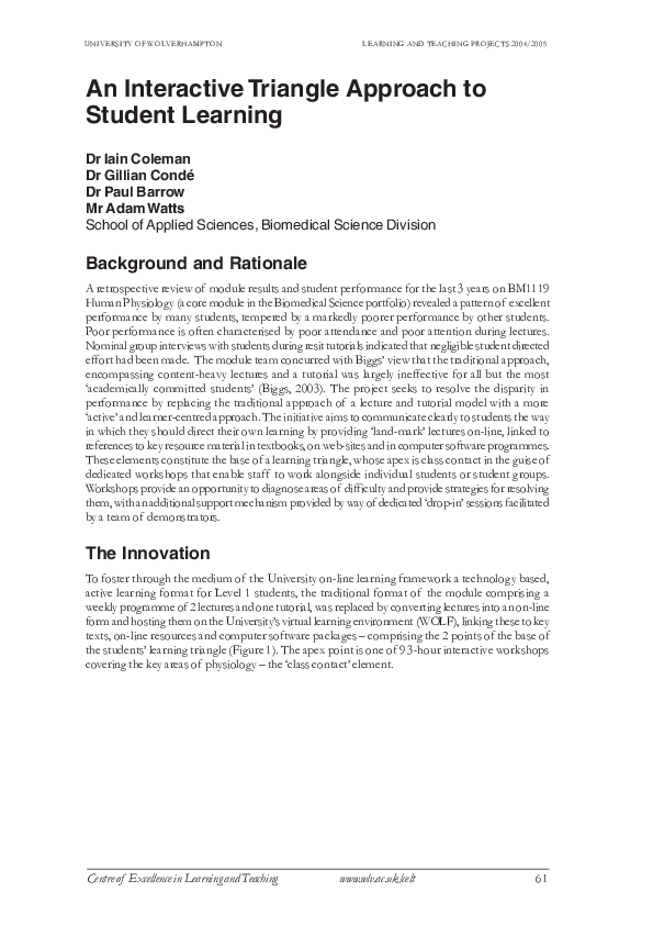 (PDF) An interactive triangle approach to student learning