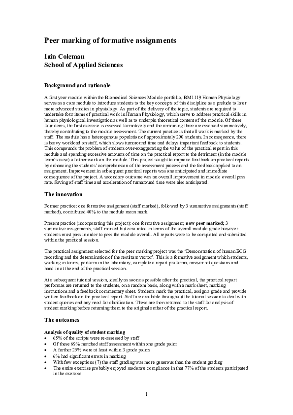 (PDF) Peer marking of formative assignments