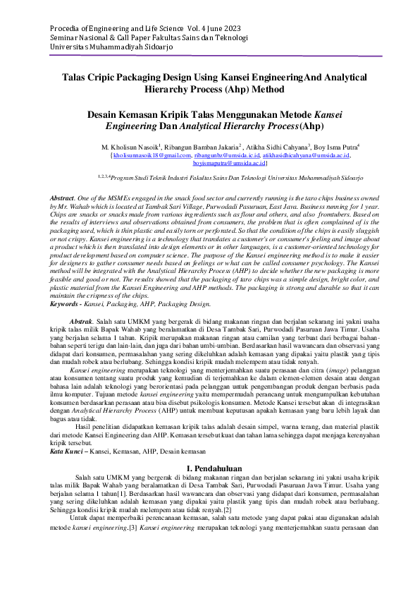 (PDF) Talas Cripic Packaging Design Using Kansei Engineering And Analytical Hierarchy Process ...
