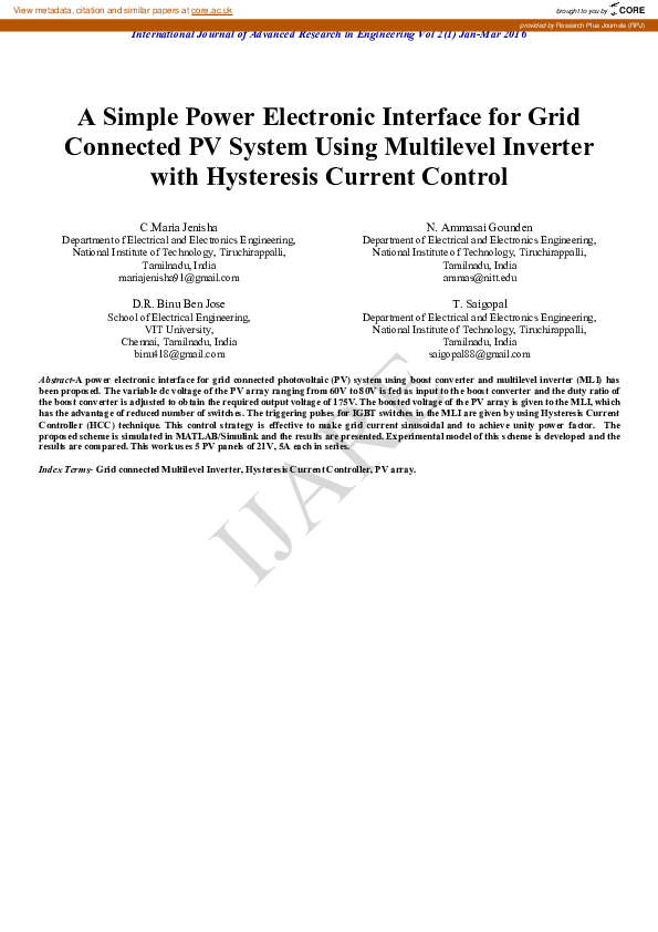 (PDF) A Simple Power Electronic Interface for Grid Connected PV System Using Multilevel Inverter ...