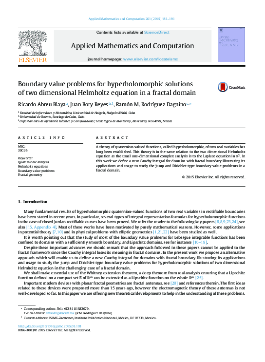 (PDF) Hyperholomorphic Solutions of Helmholtz Equation in Fractal Domains