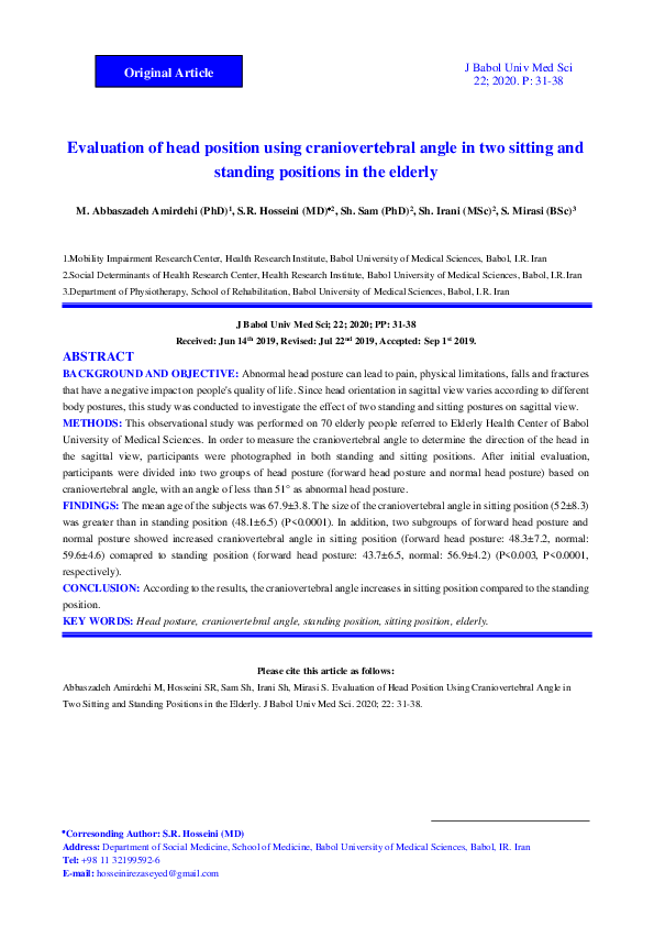 (PDF) Evaluation of Head Position Using Craniovertebral Angle in Two ...