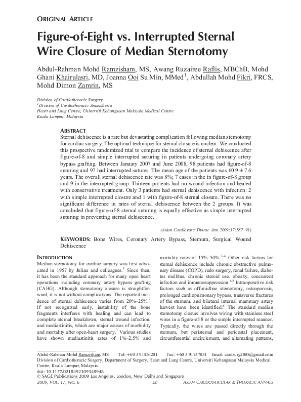 Pdf Figure Of Eight Vs Interrupted Sternal Wire Closure Of Median Sternotomy