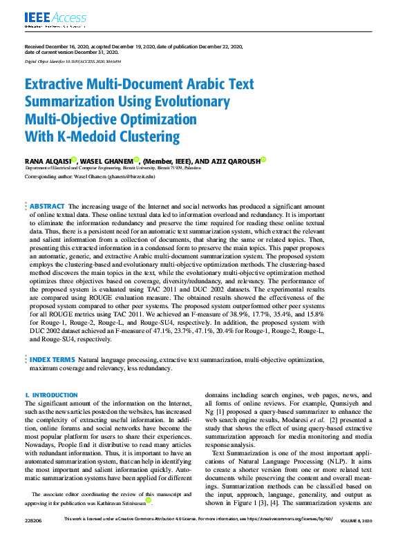 Pdf Extractive Multi Document Arabic Text Summarization Using
