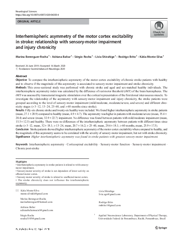 (PDF) Interhemispheric asymmetry of the motor cortex excitability in ...