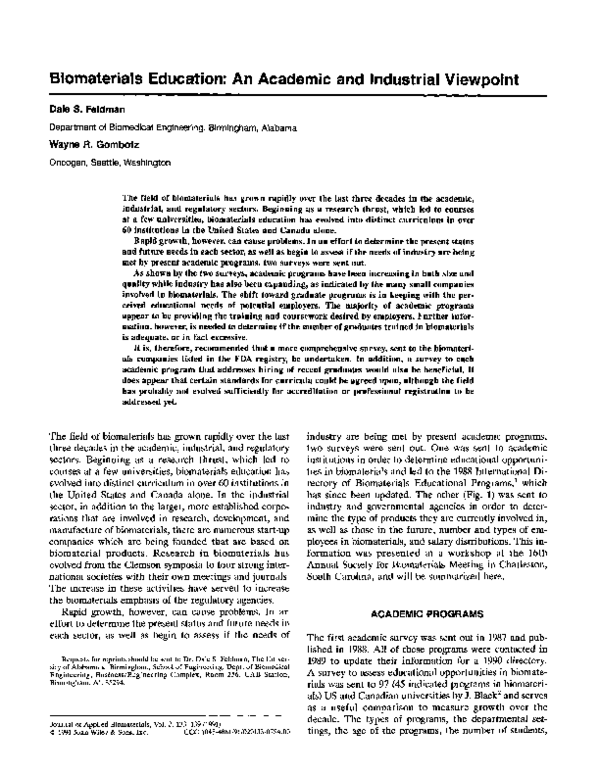 (PDF) Biomaterials education: An academic and industrial viewpoint