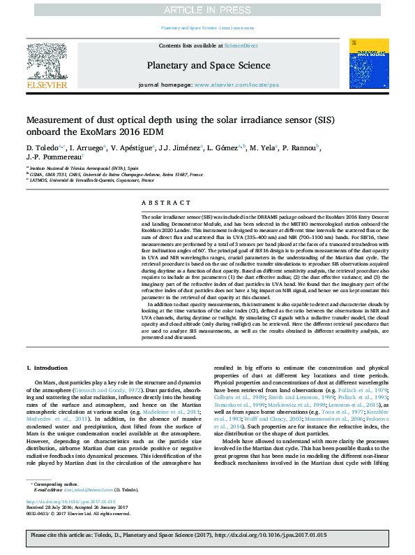 (PDF) Measurement of dust optical depth using the solar irradiance ...