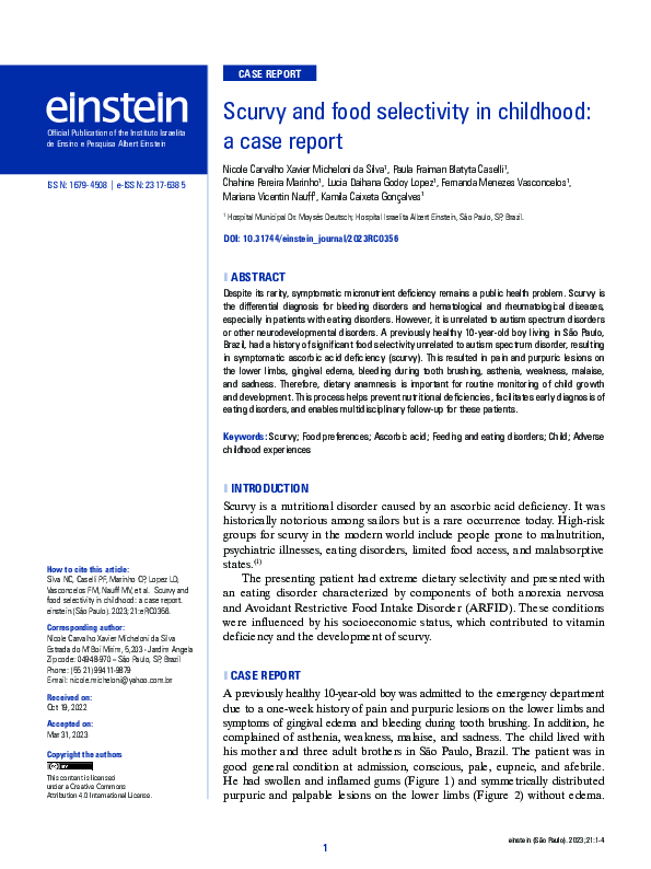 (PDF) Scurvy and food selectivity in childhood: a case report