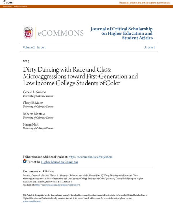 (PDF) Dirty Dancing with Race and Class: Microaggressions toward First ...