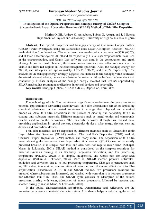 (PDF) Investigation of the Optical Properties and Bandgap Energy of ...