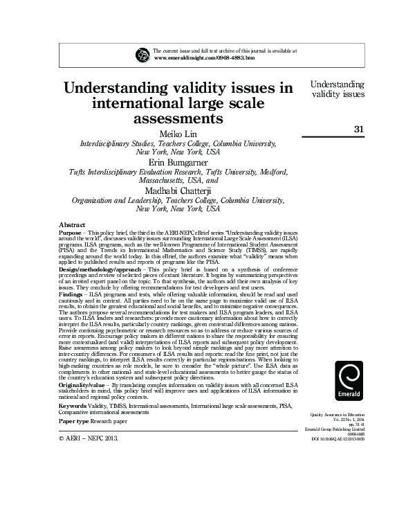 (PDF) Understanding validity issues in international large scale ...