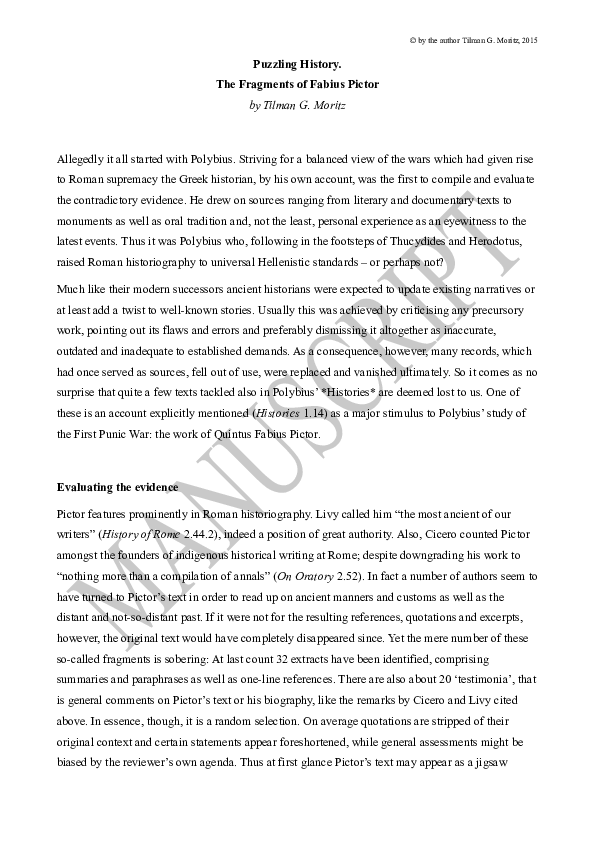 (PDF) Puzzling History. The Fragments of Fabius Pictor