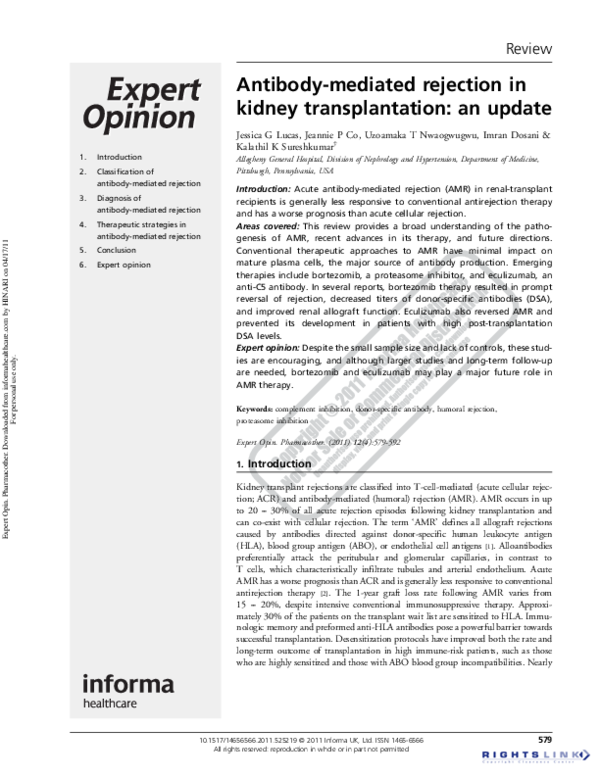 (PDF) Antibody-mediated rejection in kidney transplantation: an update