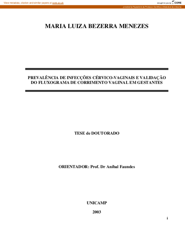 (PDF) Prevalencia de infecções cervico-vaginais e validação do ...