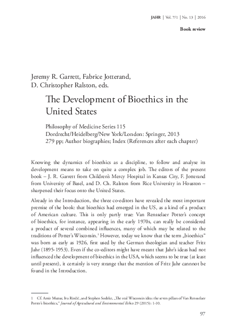 (PDF) The Development of Bioethics in the United States