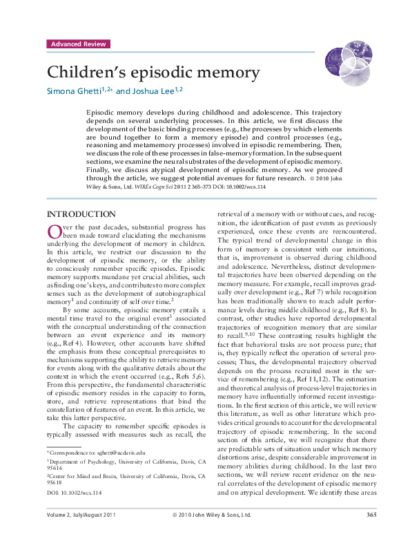 (PDF) Children's episodic memory
