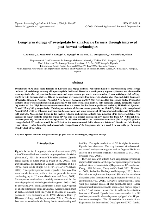 (PDF) Long-term storage of sweetpotato by small-scale farmers through improved post harvest ...