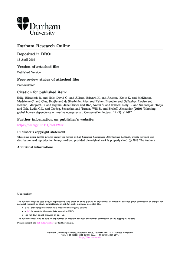 (PDF) Mapping global human dependence on marine ecosystems