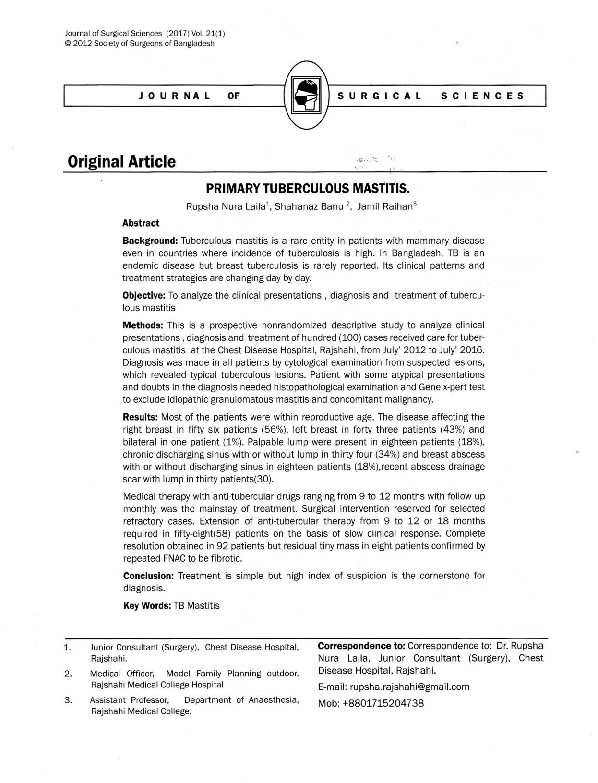 (PDF) Primary Tuberculous Mastitis