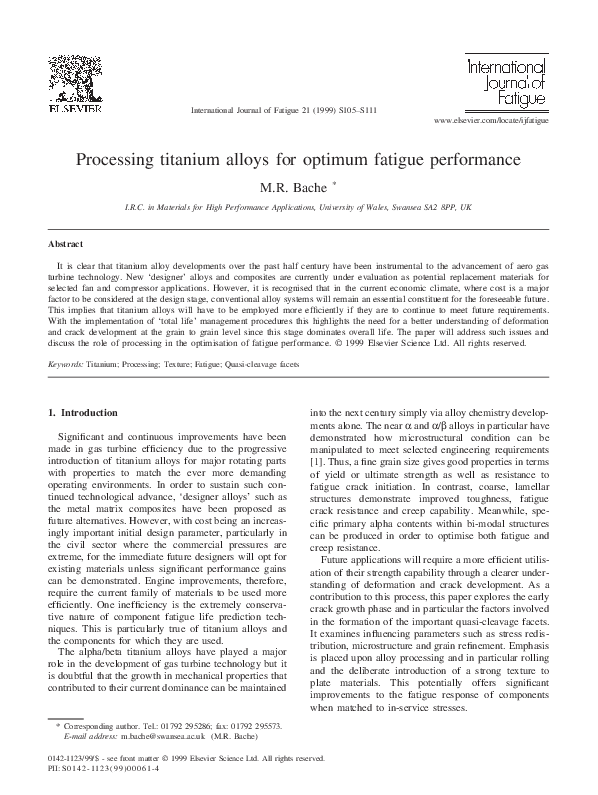 (PDF) Processing titanium alloys for optimum fatigue performance