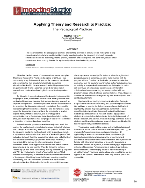 (PDF) Applying Theory and Research to Practice