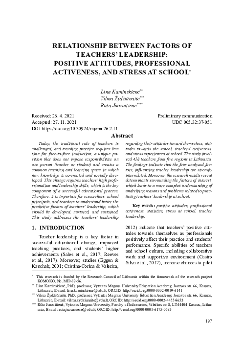 (PDF) Relationship between factors of teachers’ leadership (PDF) Relationship between factors of teachers’ leadership