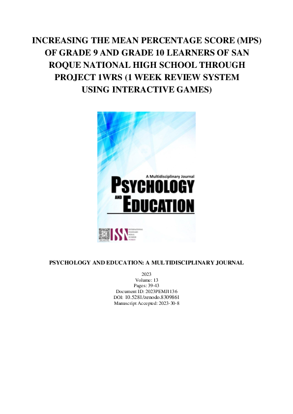 (PDF) Increasing the Mean Percentage Score (MPS) of Grade 9 and Grade ...