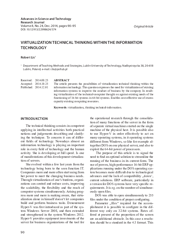 (PDF) Virtualization Technical Thinking Within the Information Technology
