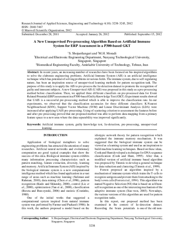(PDF) A New Unsupervised Pre-processing Algorithm Based on Artificial Immune System for ERP ...