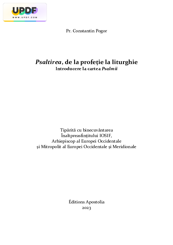 (PDF) Psaltirea, de la profetie la liturghie. Scurta introducere la ...