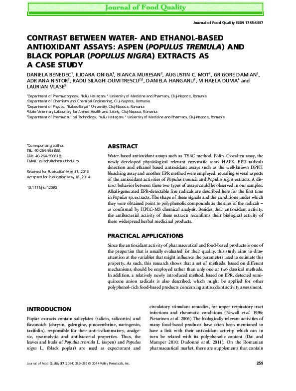 (PDF) Contrast between Water- and Ethanol-Based Antioxidant Assays ...