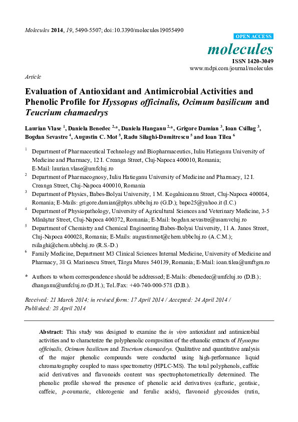 (PDF) Article Evaluation of Antioxidant and Antimicrobial Activities and Phenolic Profile for ...