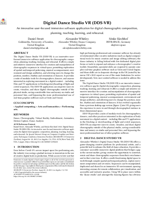(PDF) Digital Dance Studio VR (DDS-VR)