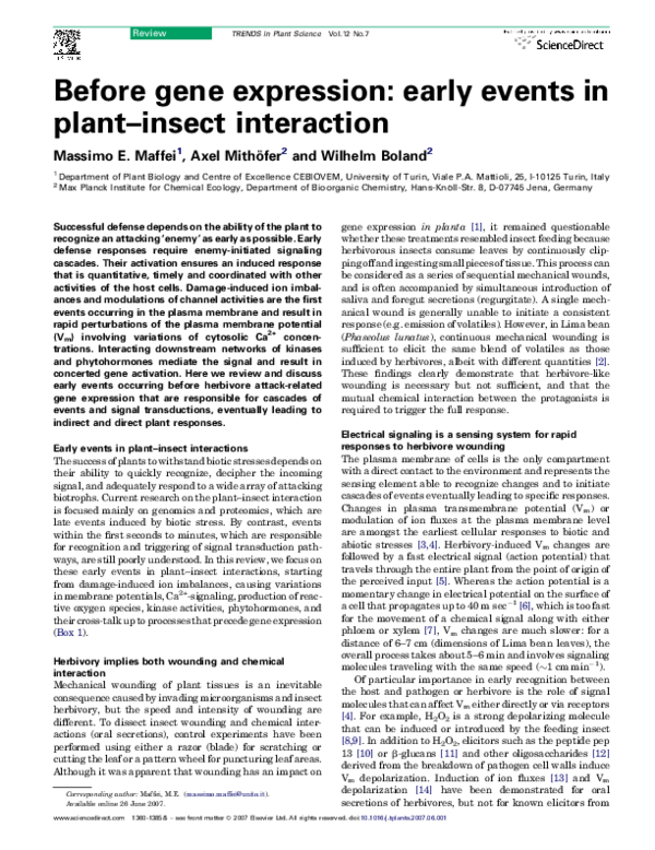 (PDF) Before gene expression: early events in plant–insect interaction ...