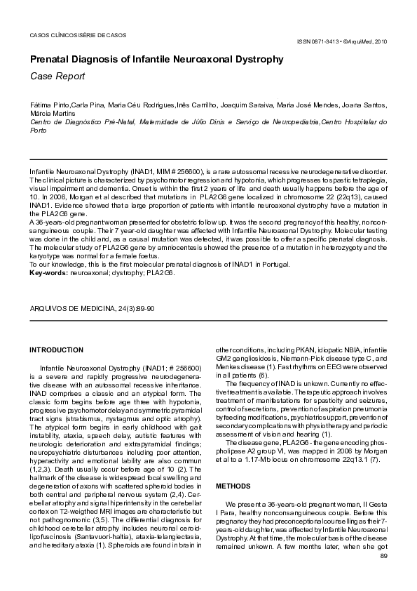 (PDF) Prenatal Diagnosis of Infantile Neuroaxonal Dystrophy