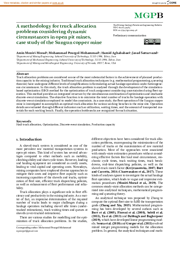 (PDF) A Methodology for Truck Allocation Problems Considering Dynamic Circumstances in Open Pit ...