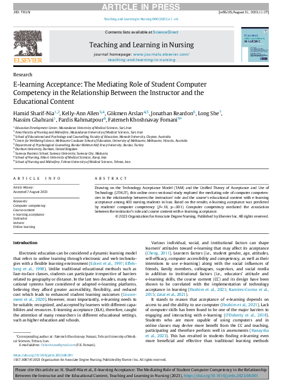 (PDF) E-learning Acceptance: The Mediating Role of Student Computer Competency in the ...